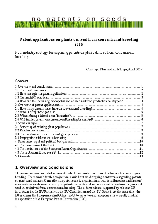 Patent Applications on Plants Derived from Conventional Breeding ...